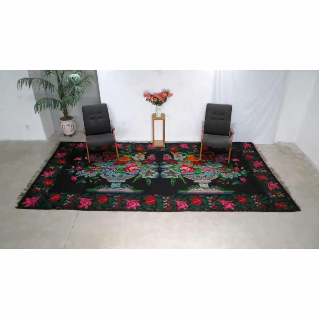 Grand tapis kilim salon à fleurs - Tapis grande taille coloré - Rugstory